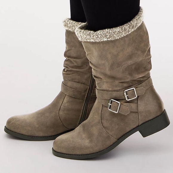 torrid | Shoes | Torrid Boots 7 Ww Wide Grey Sweater Top Mid Calf Faux ...